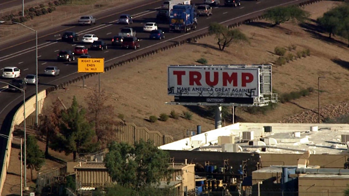 Swastikas painted on Donald Trump billboard near Phoenix freeway ...