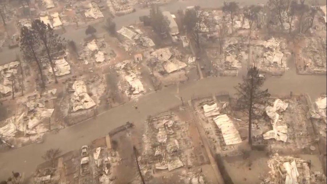 RAW VIDEO: Drone footage shows Paradise Camp Fire aftermath from above ...