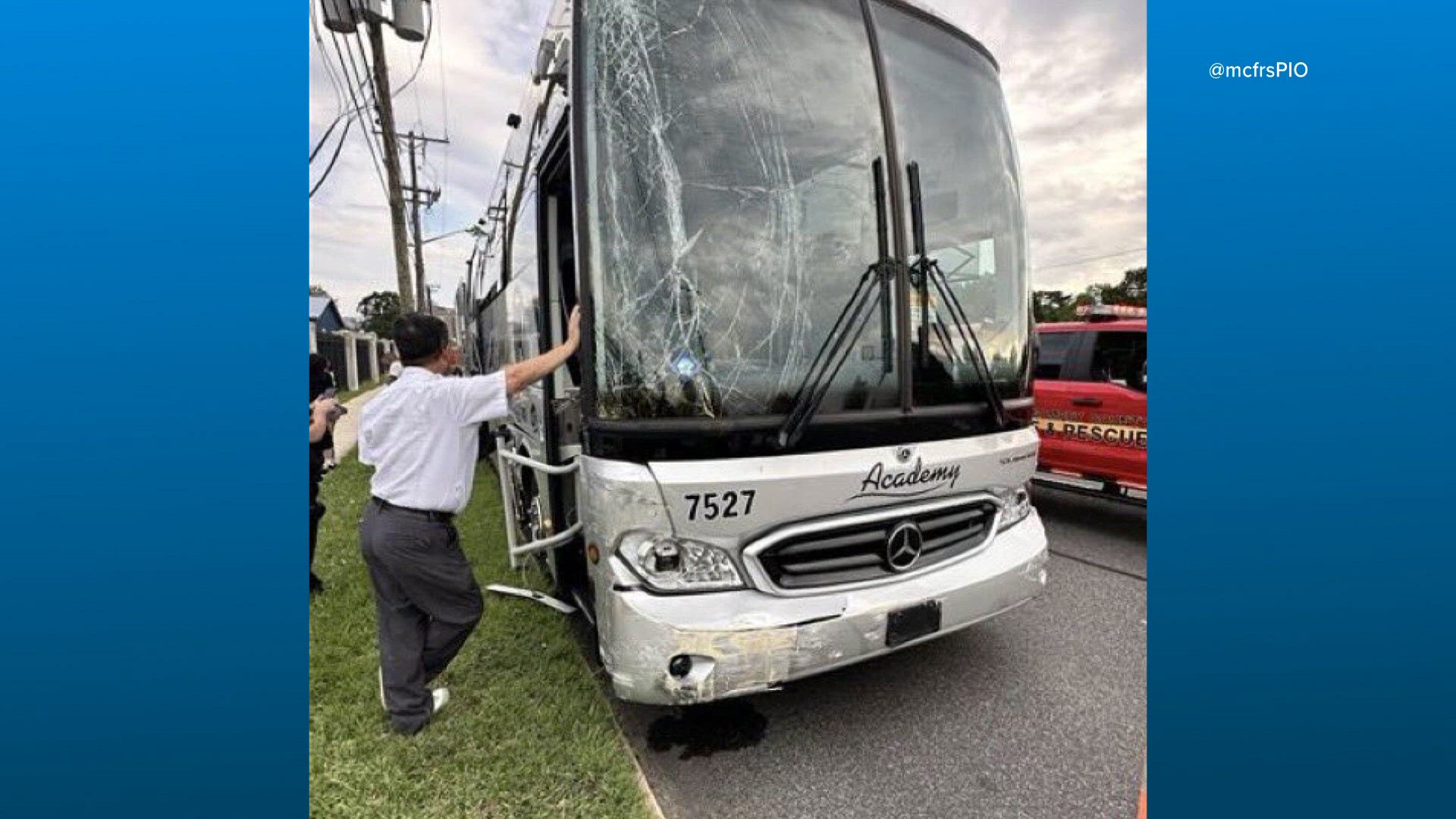 Charter bus loses control and crashes into multiple cars, utility pole ...