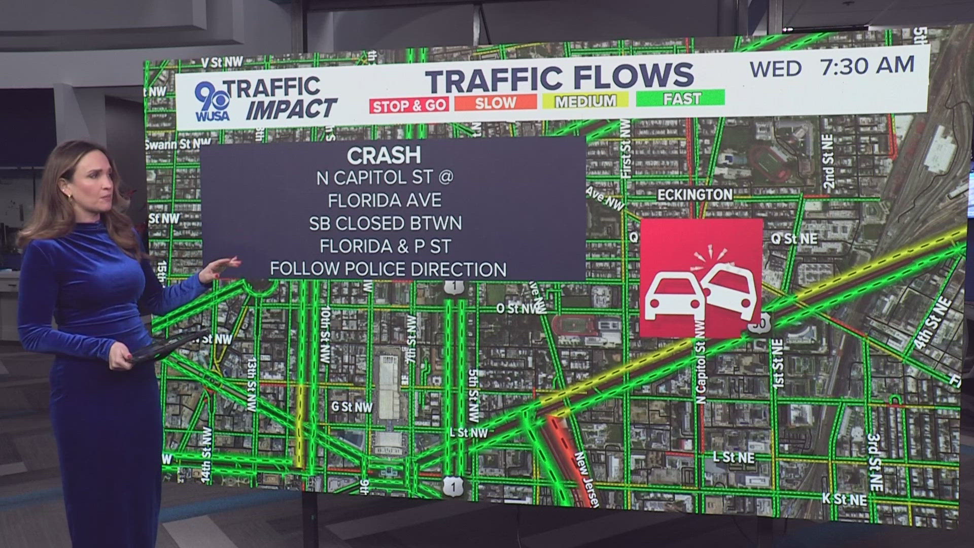 3-car crash closes N. Capitol Street at Florida Avenue NE | wusa9.com
