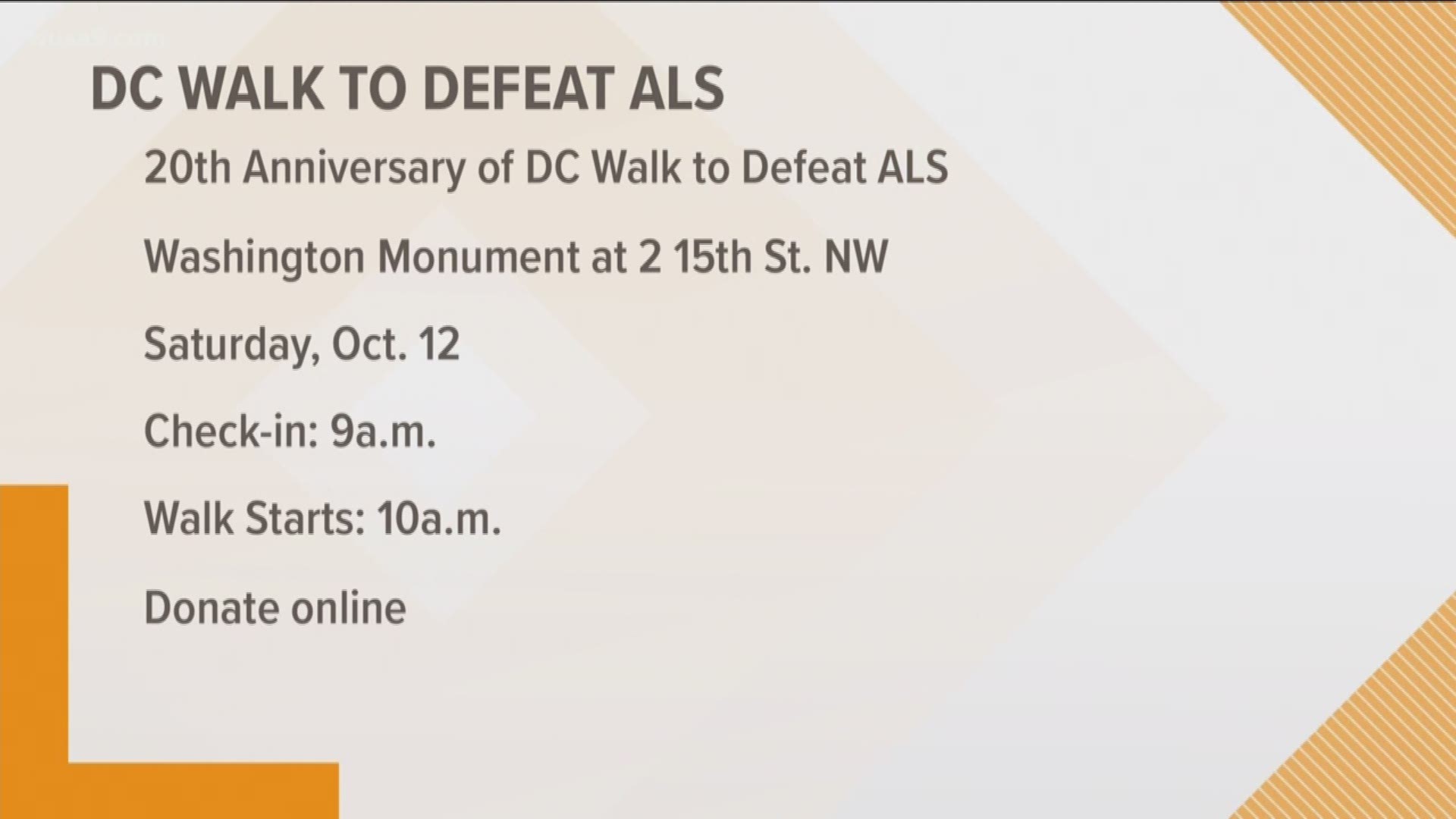 The 20th anniversary of the annual 'DC Walk to Defeat ALS' is wee ...