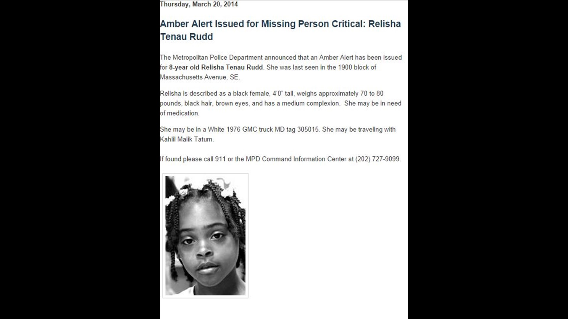 TIMELINE: Relisha Rudd still missing on her 9th birthday | wusa9.com