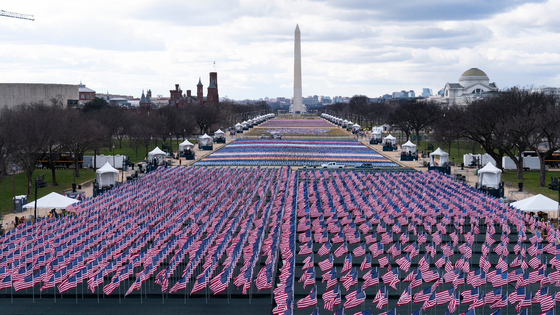 U.S. flags placed on the grounds of the National Mall ahead of Biden ...