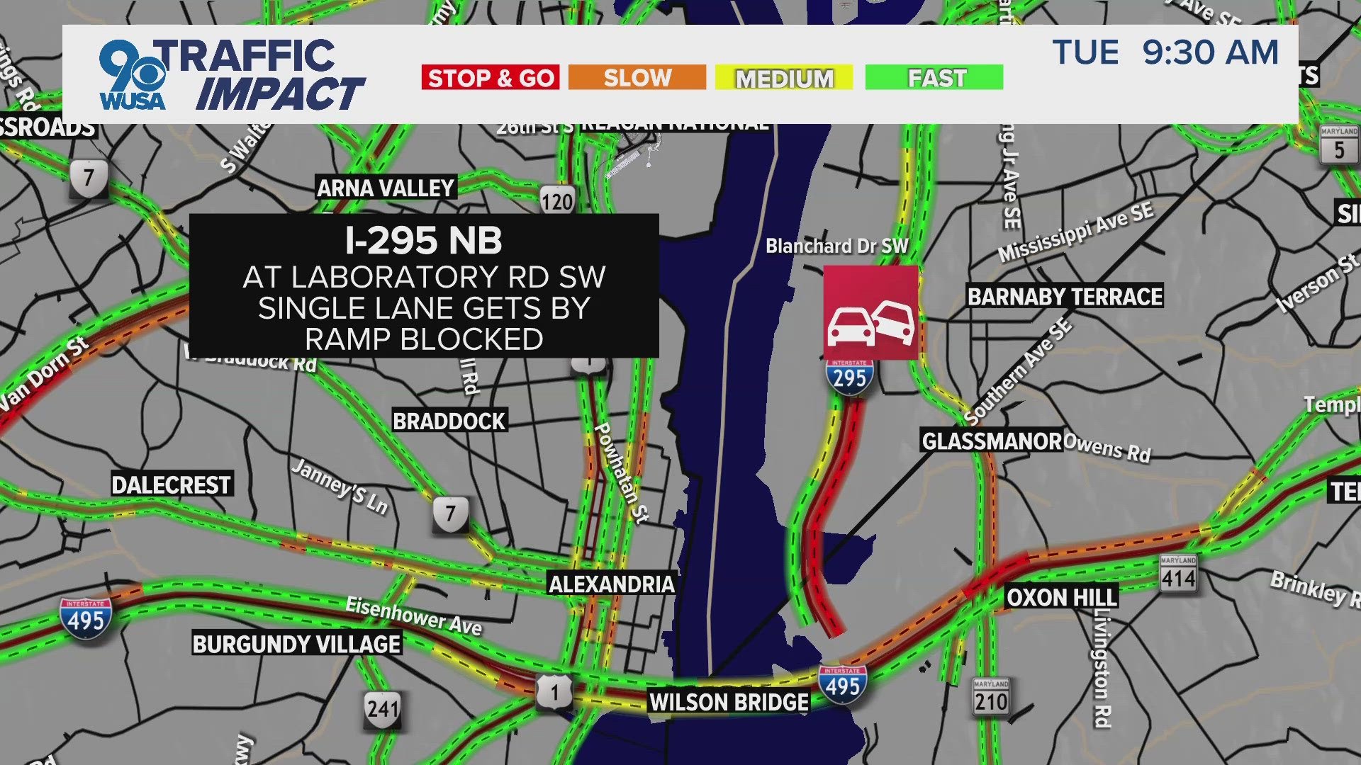 DC traffic alert: Northbound lanes of I-295 blocked | wusa9.com