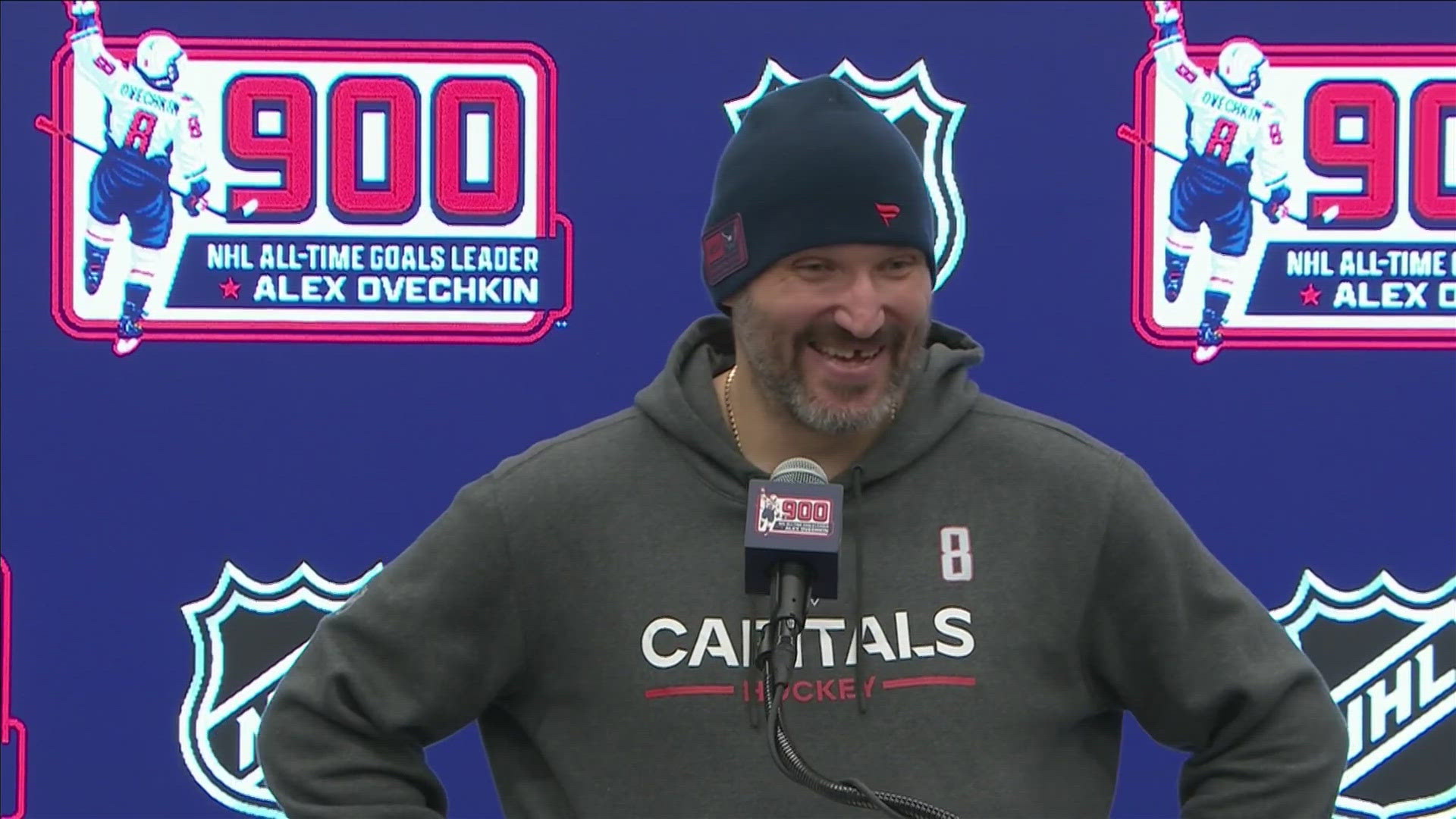 Washington Capitals captain Alexander Ovechkin speaks after scoring his ...