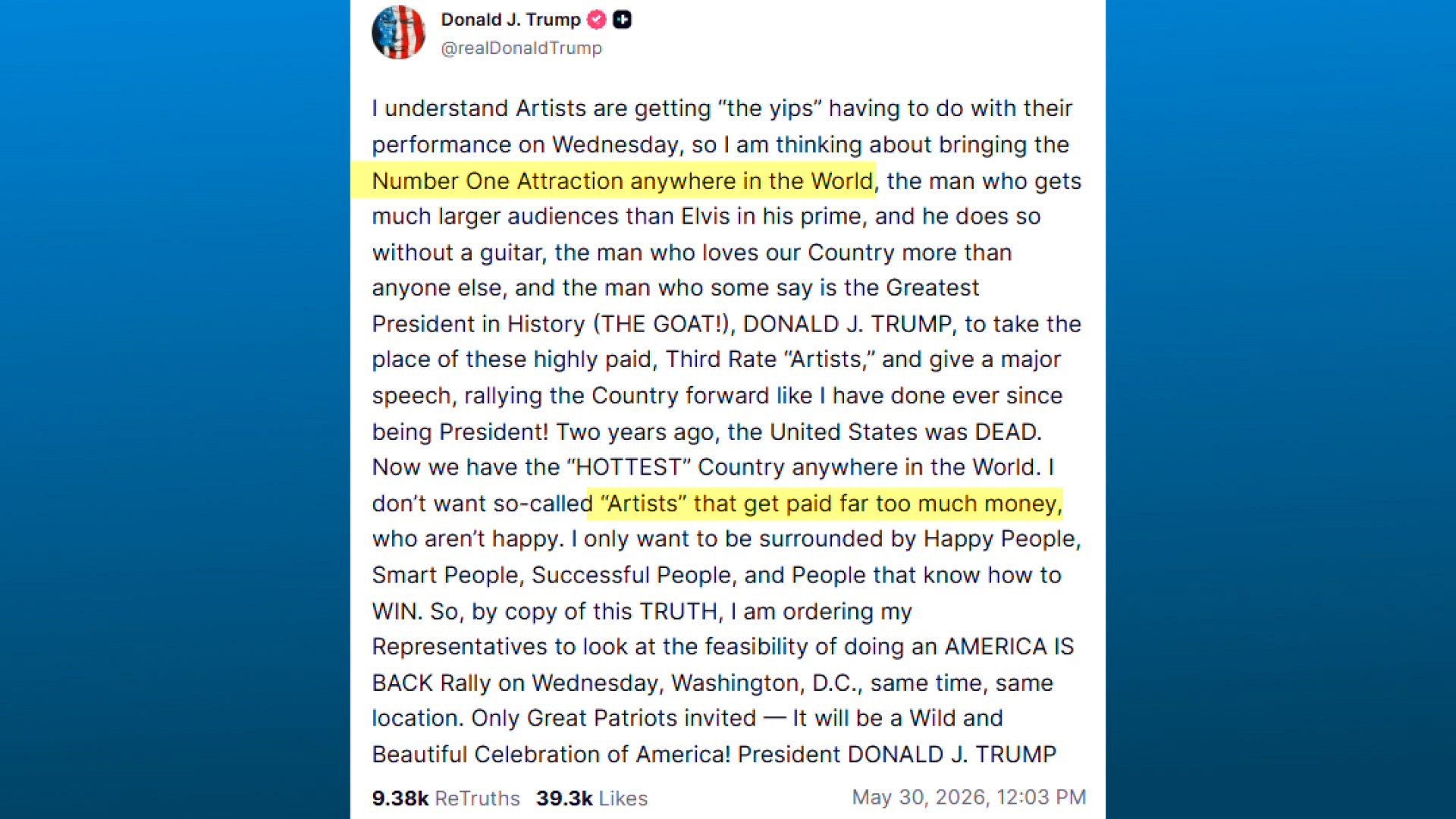 Trump to headline Great American State Fair following wave of artist ...
