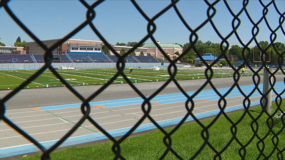 Storms destroy football field at private catholic school in Virginia ...