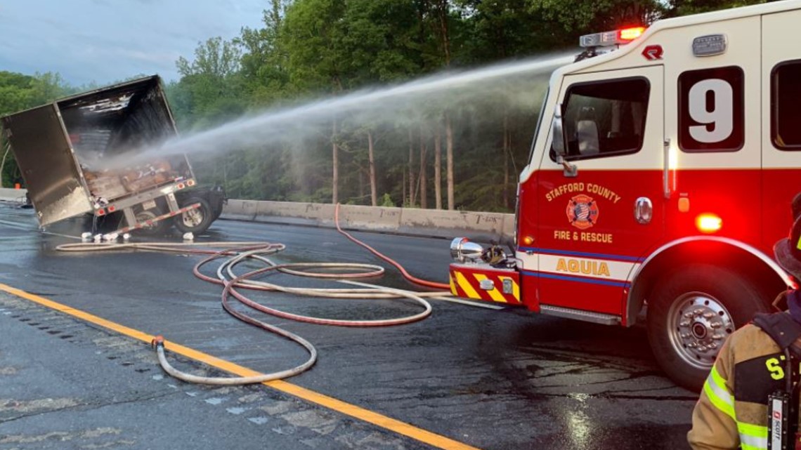 Fiery truck crash shuts down lanes on SB I-95 near Quantico | wusa9.com