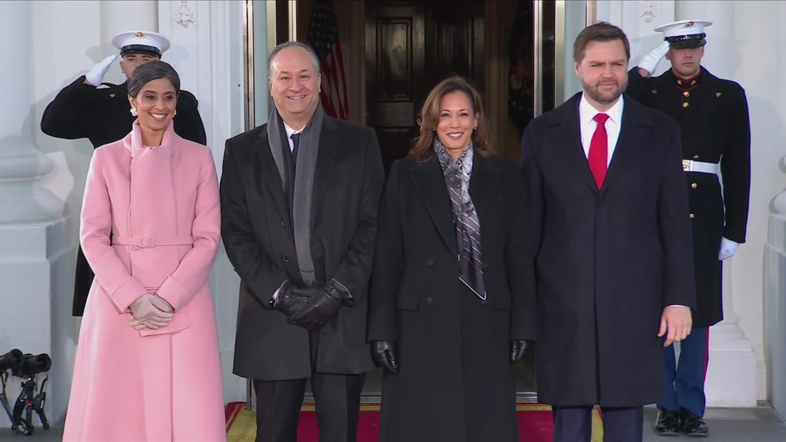 VP Kamala Harris, Second Gentleman receive incoming VP J.D. Vance, wife ...