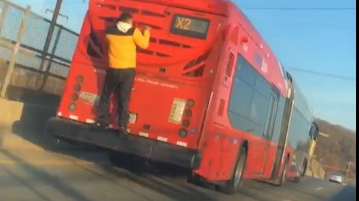 'I think that’s crazy' | Person caught riding on back of DC bus | wusa9.com