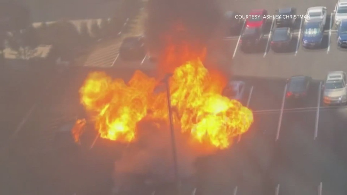 Ruptured fuel tank leads to car explosion in Arlington parking lot ...