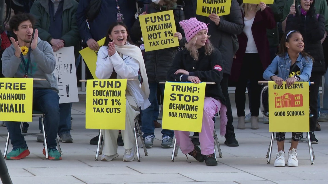 Students protest Trump administration's cuts to the Department of ...