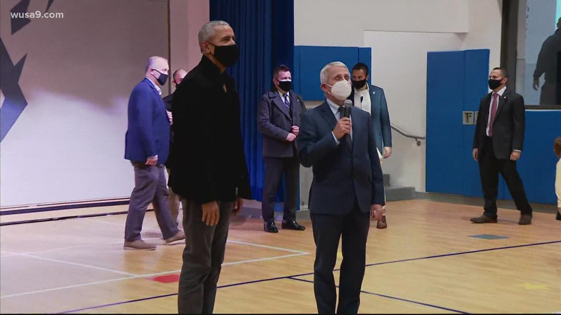 Fauci, Obama visit Kimball Elementary in Southeast DC | wusa9.com