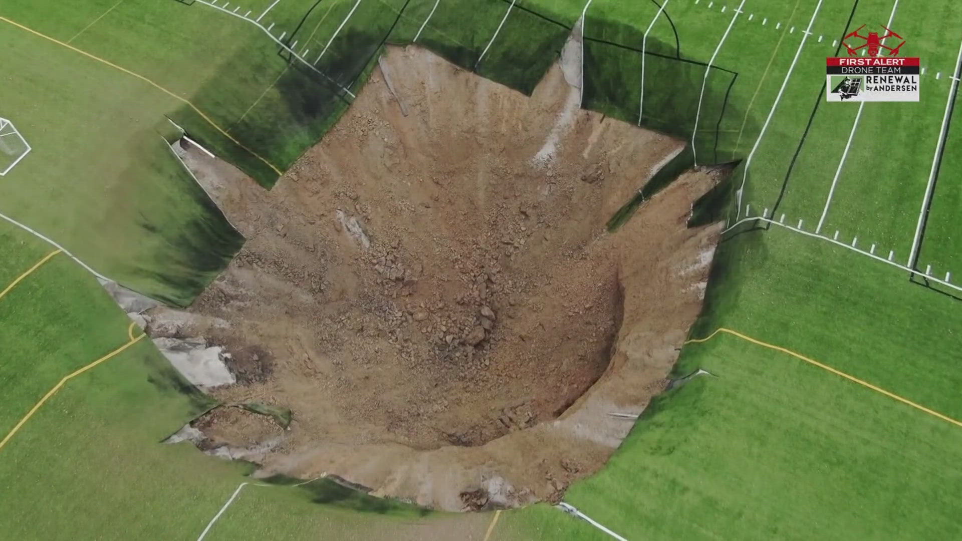 Video shows massive sinkhole open up in the middle of soccer field in ...