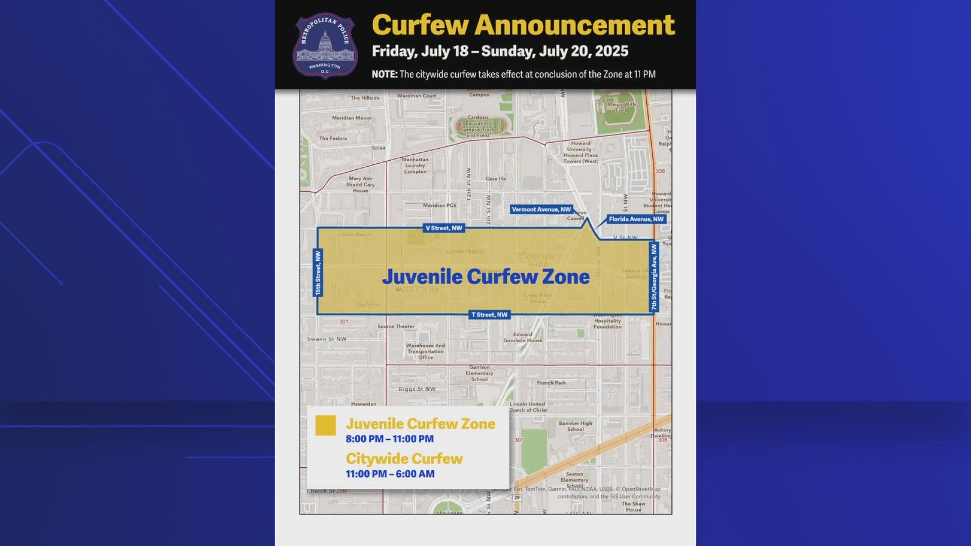 Juvenile Curfew Zone for U Street corridor released by DC Police ...