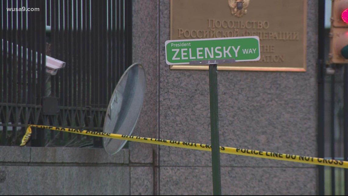 Ukraine and Russia: Russia embassy dc address; zelensky way | wusa9.com