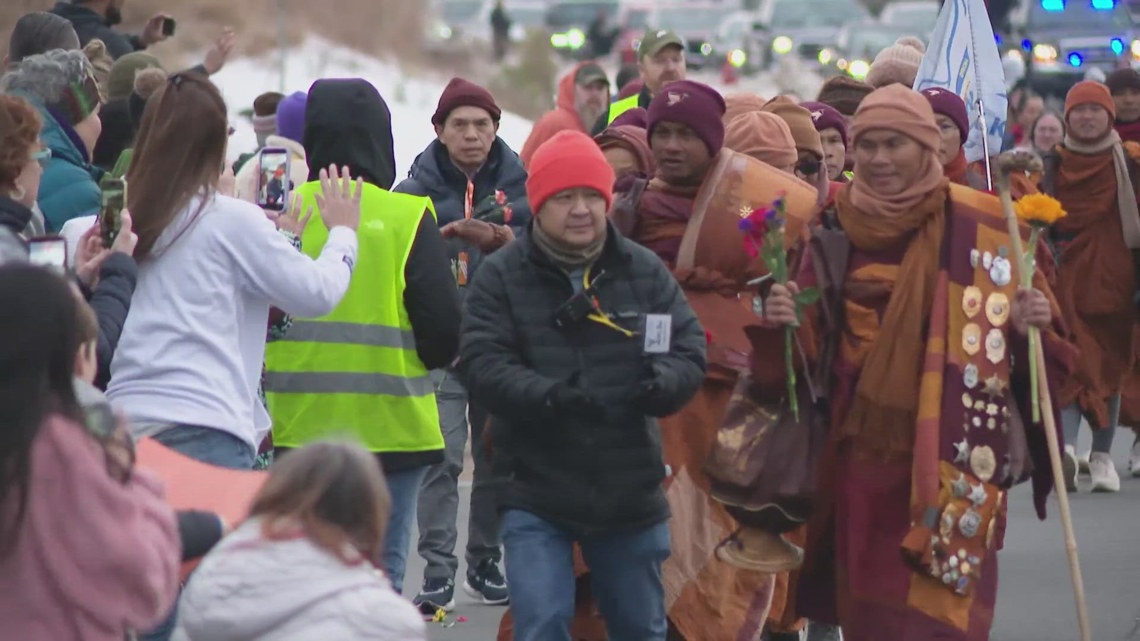 Buddhist monks walk through Northern Virginia in freezing weather ...
