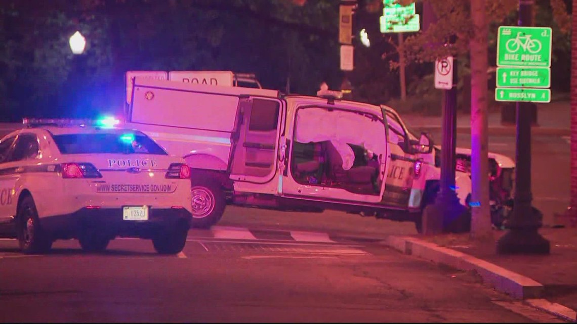 Secret service vehicle hit a building after being struck by another ...