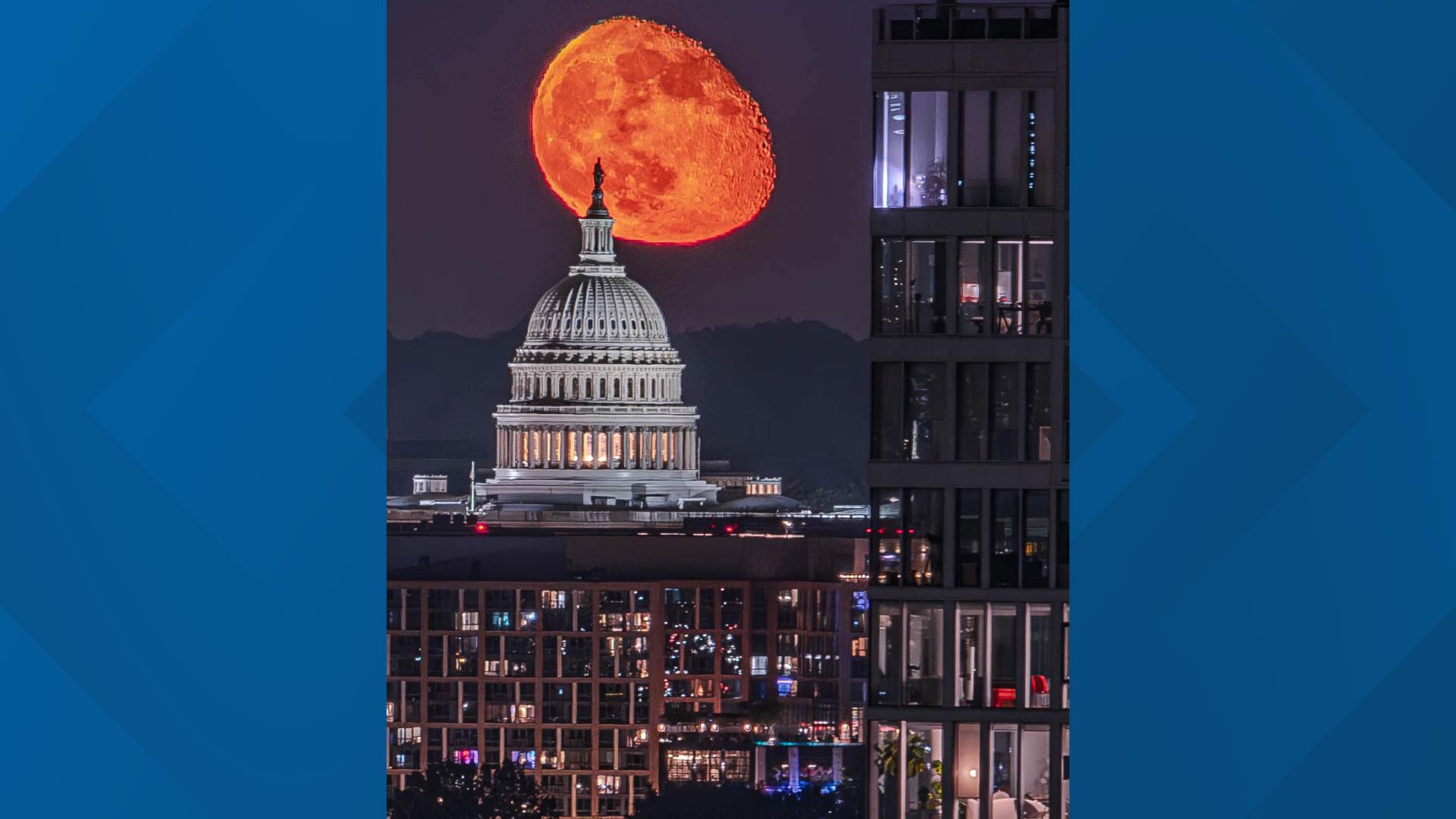 Viewer shares photos of moon above US Capitol | wusa9.com