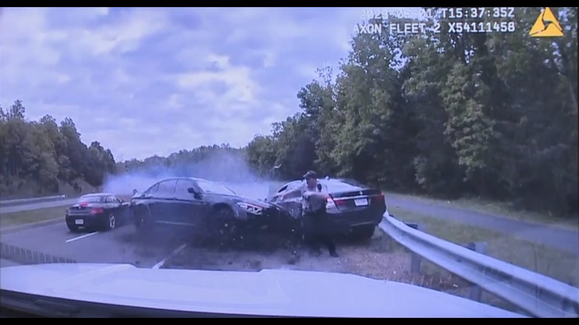 Police dash cam video shows officer nearly killed by speeding car on ...