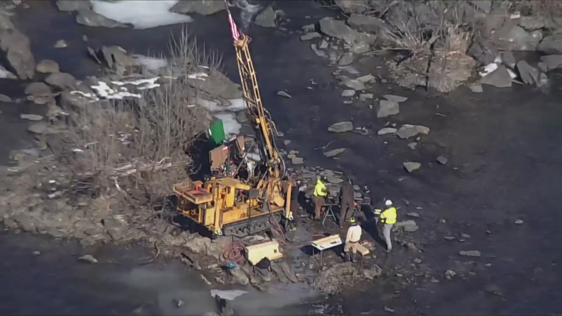 Drilling rig, helicopter near Great Falls to replace sewer line | wusa9.com