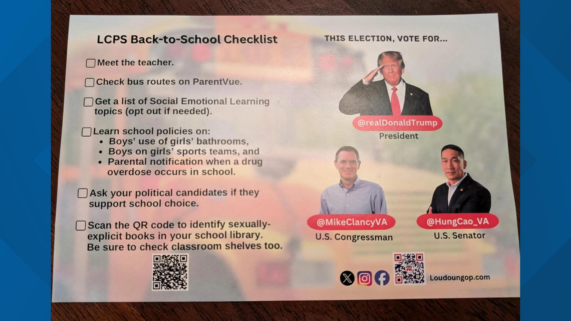 Loudoun GOP hands out flyers at LCPS event | wusa9.com