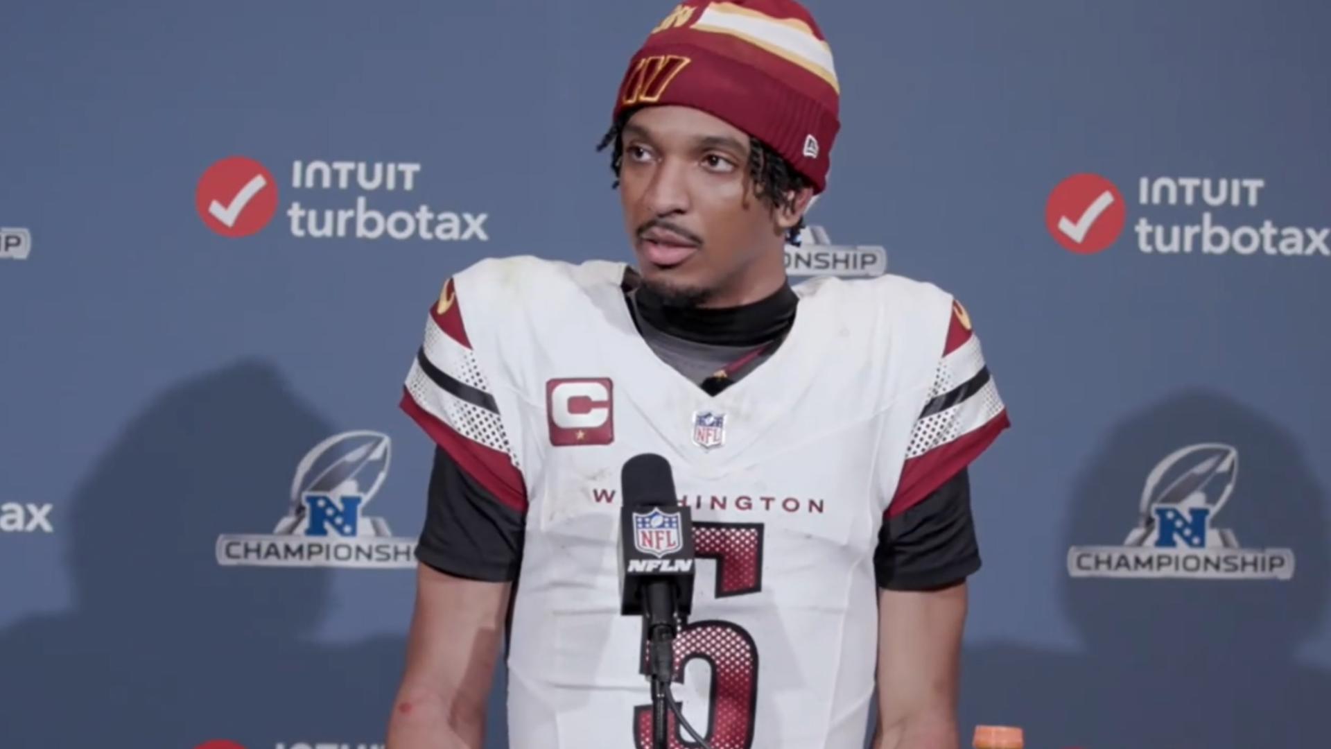 Quarterback Jayden Daniels talks after Washington Commanders defeat ...
