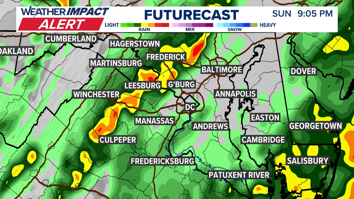 Timeline: Storms will hit DC area Sunday | wusa9.com