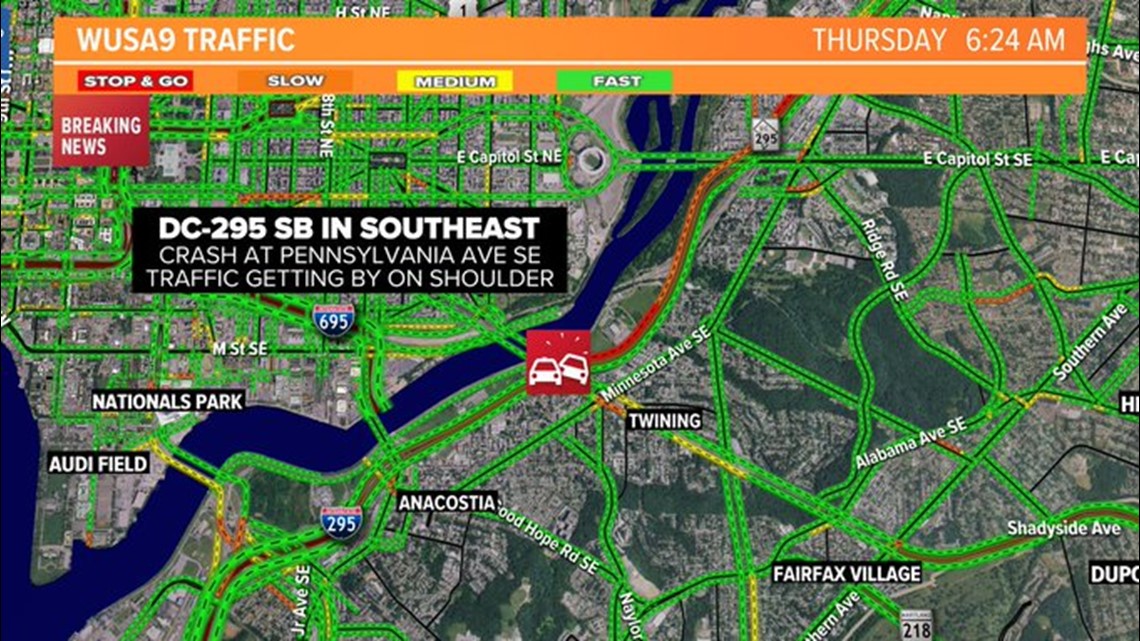 Crash on DC-295 shuts down lanes Thursday morning | wusa9.com