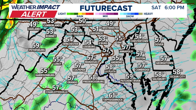 Weather Impact Alert: Rain Saturday tapers to scattered showers Sunday ...