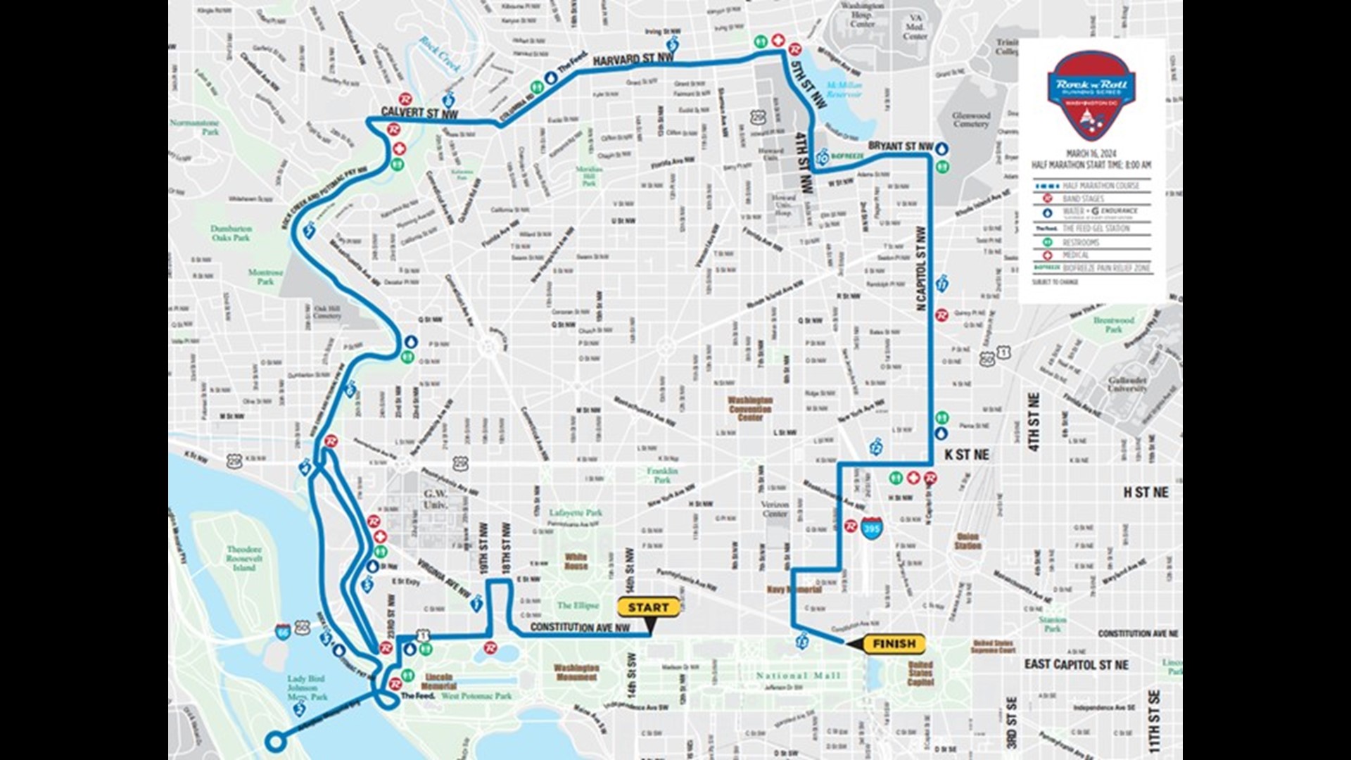 DC roads close ahead of Rock n Roll half marathon and 5K | wusa9.com