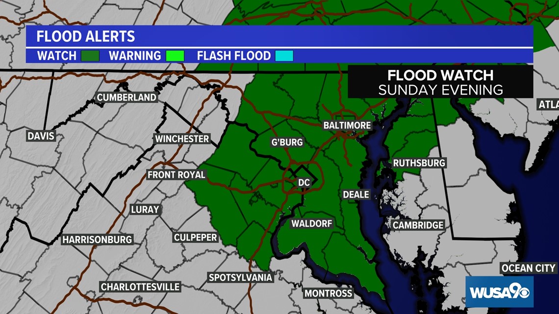 Timeline: Heavy Sunday storms could lead lead to flooding | wusa9.com