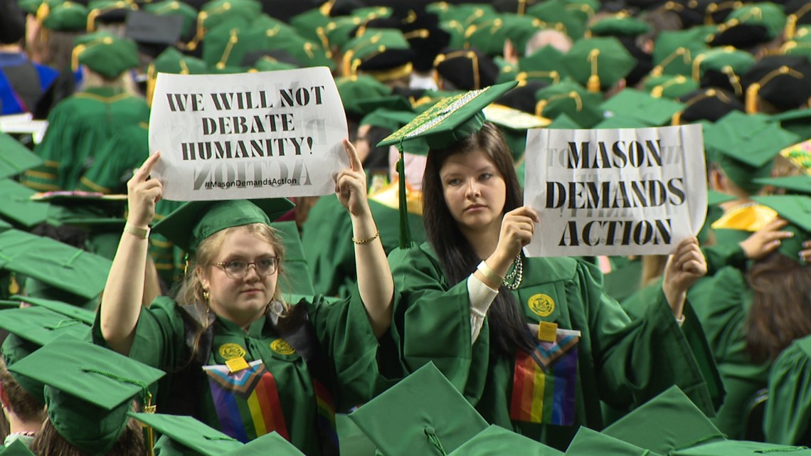 Small protest against Youngkin as George Mason graduation speaker ...