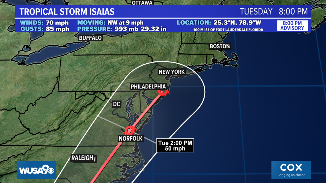 Tropical Storm Isaías track: Fairfax County prepares for storm | wusa9.com