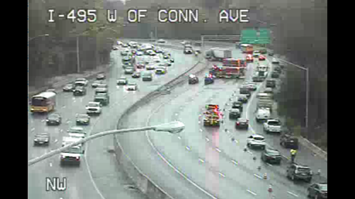 Tractor trailer crash on I-495 leaves three lanes closed | wusa9.com