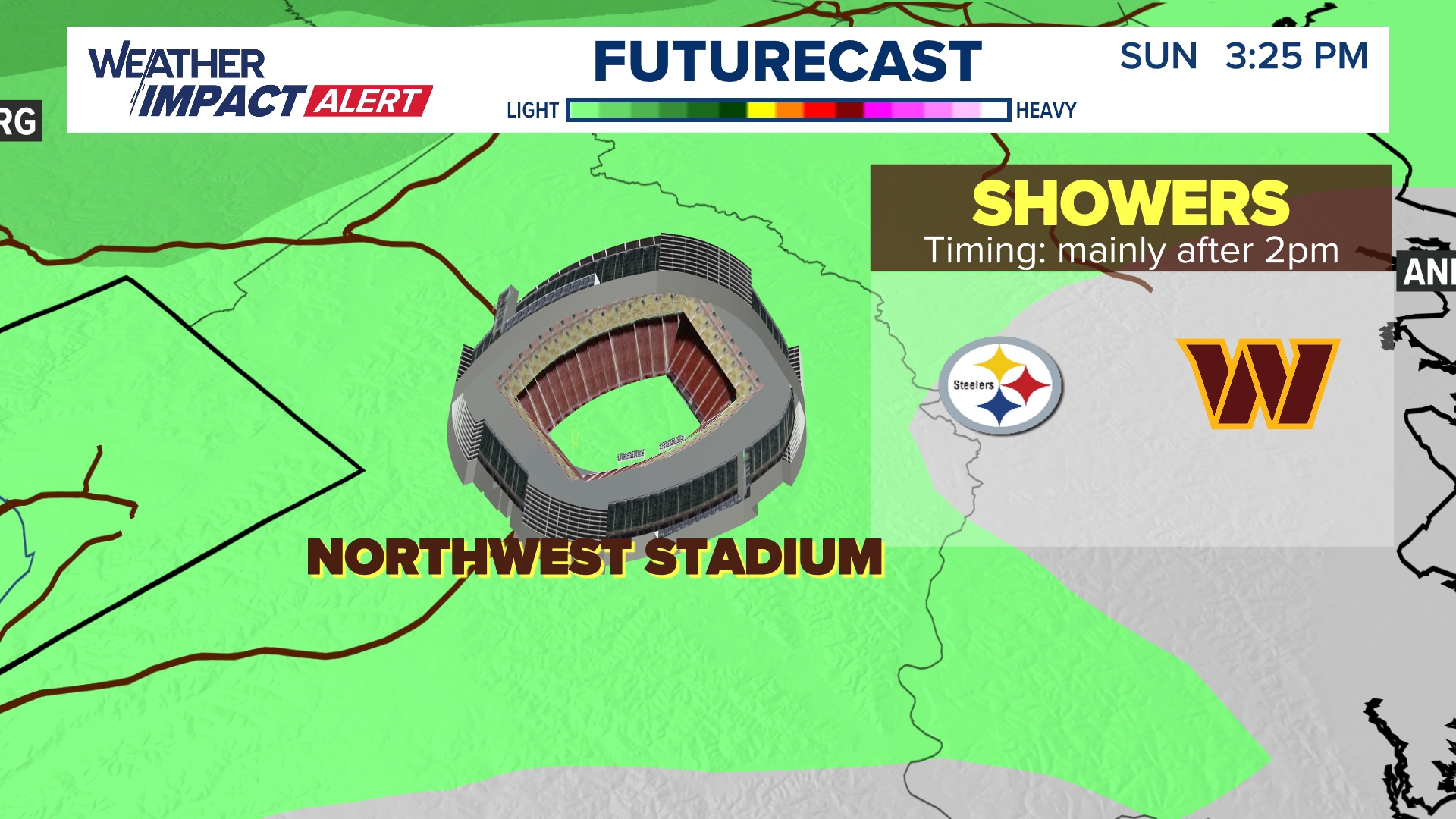 Showers are possible during the game Sunday against the Steelers ...