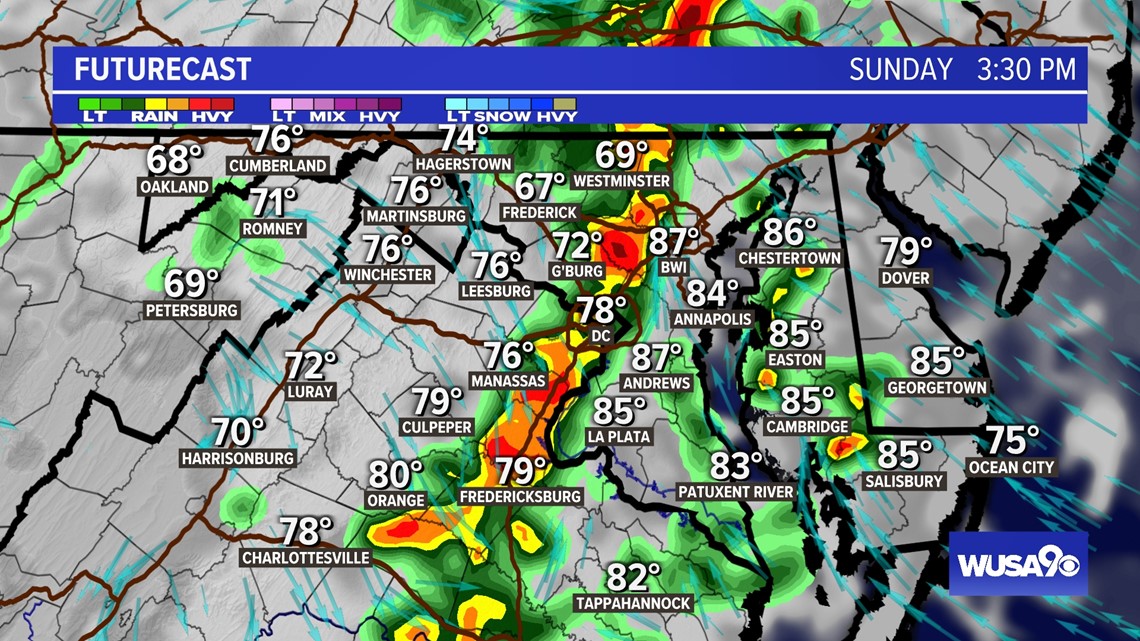 Timeline: Heavy Sunday storms could lead lead to flooding | wusa9.com