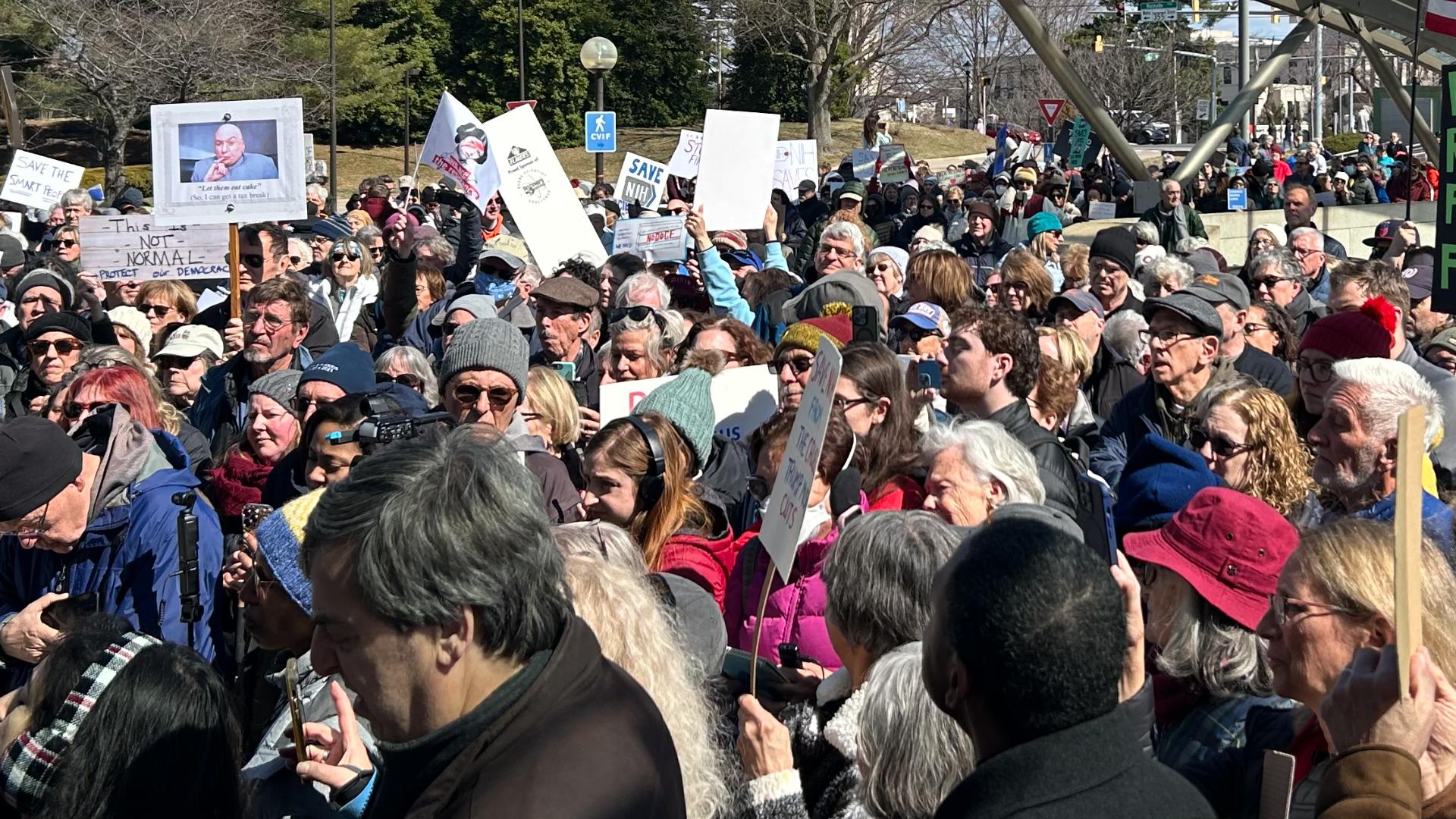Protest outside NIH HQ in Bethesda opposes possible cuts to healthcare ...
