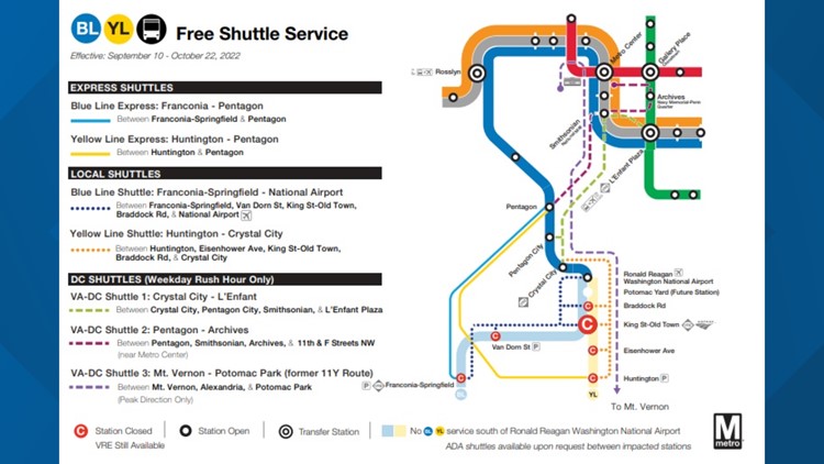 WMATA to temporarily close 6 Metro stops on Blue, Yellow Lines | wusa9.com