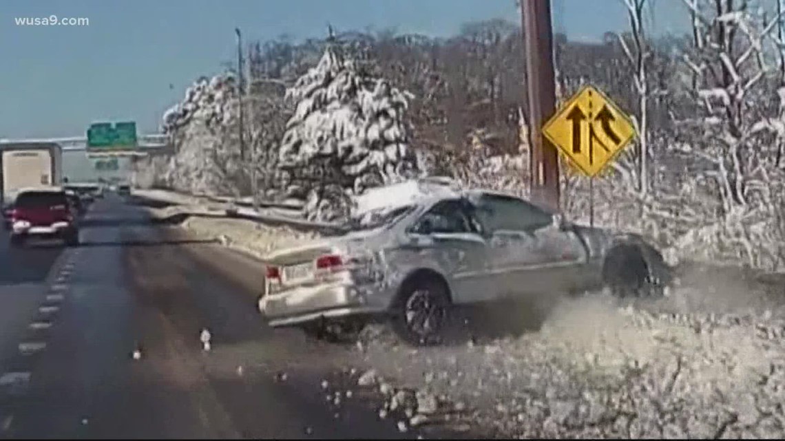 Snowy highway car crash caught on dashboard camera | wusa9.com