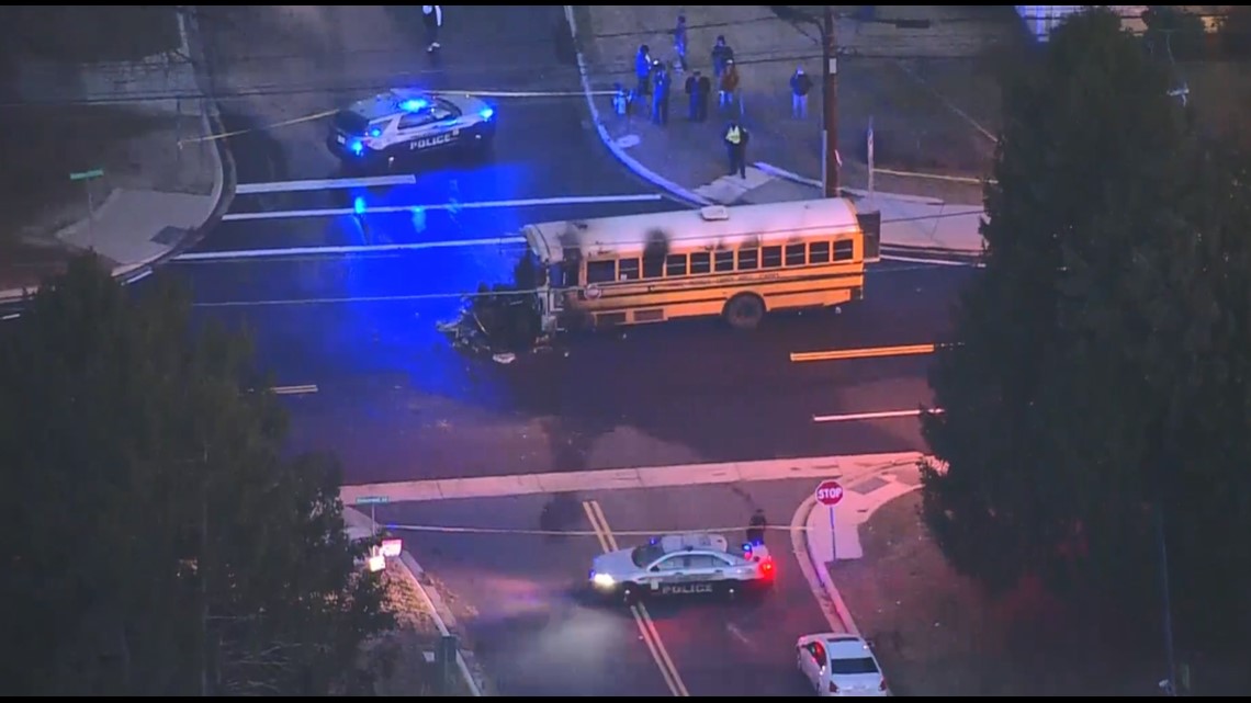 School bus catches fire in Clinton after crash with motorcycle | wusa9.com