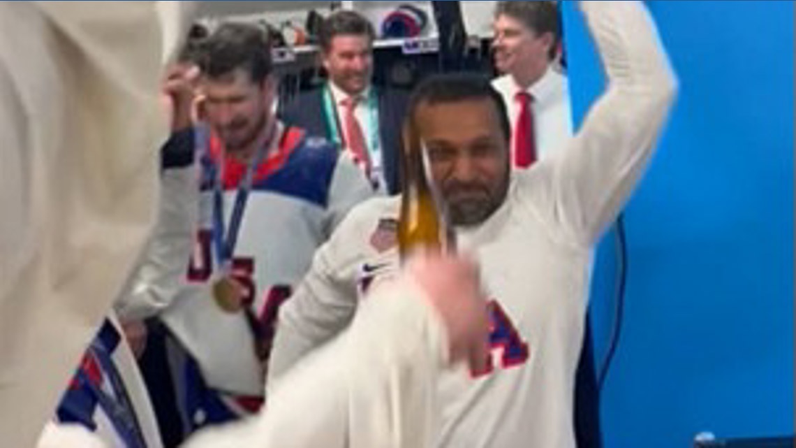 FBI Director Kash Patel celebrates with US men’s hockey team after ...