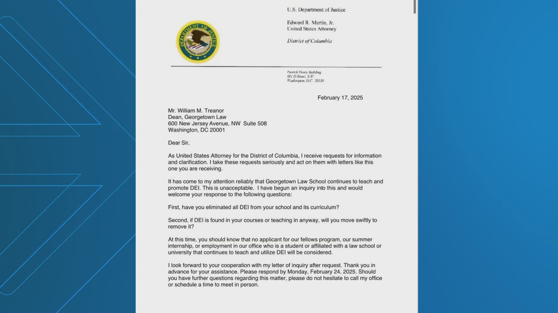 Acting US Attorney Ed Martin tells Georgetown Law: Drop DEI or see ...